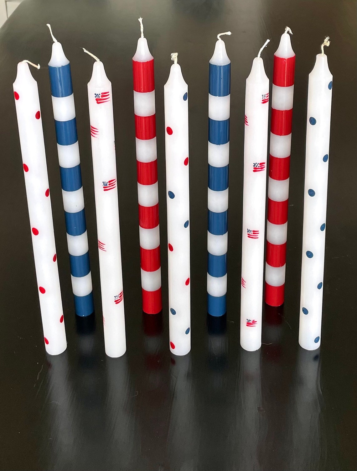 Striped Taper Candles Red White and Blue Taper Candles Pair - Etsy Norway