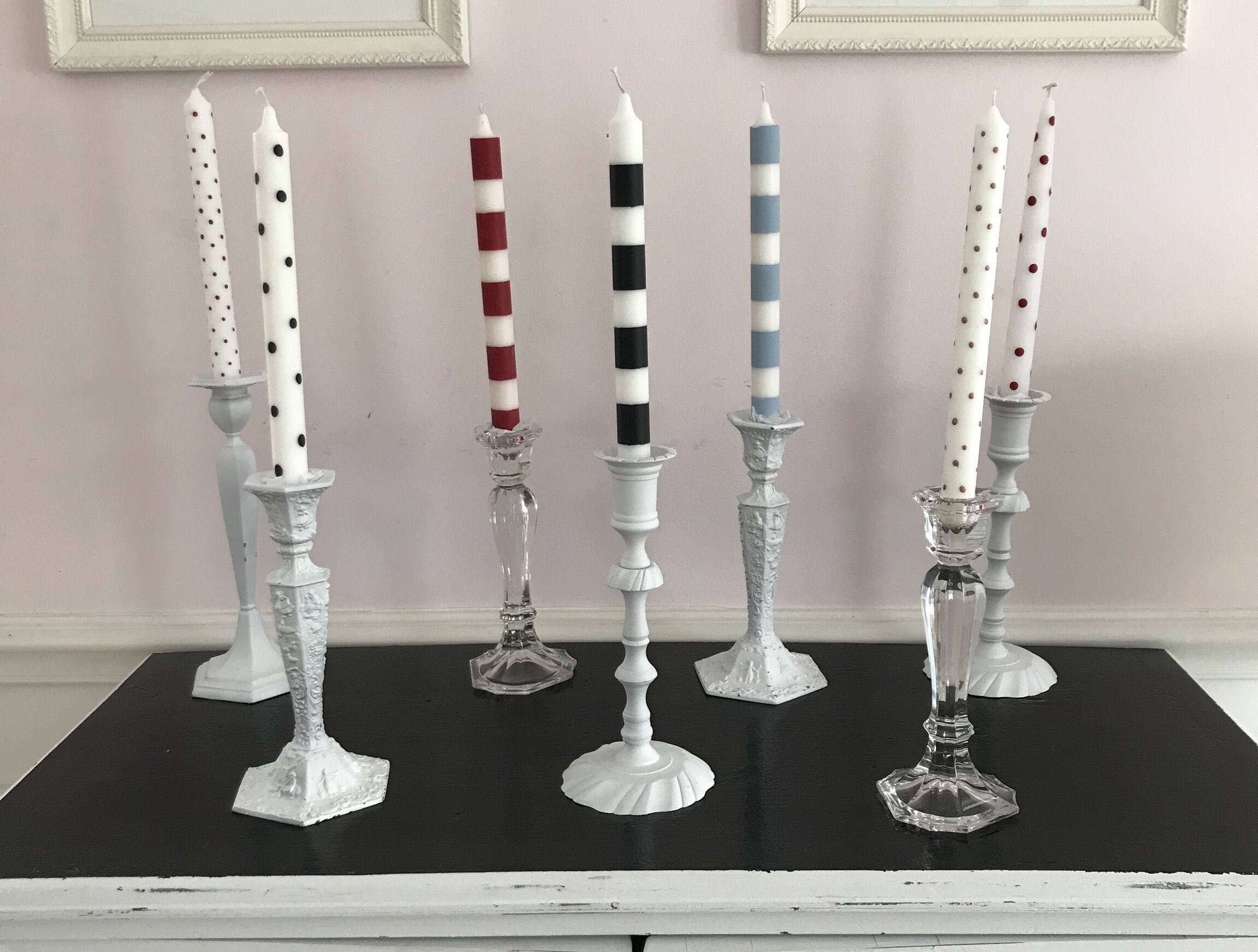 Set of 20 Taper Candles Striped - Etsy