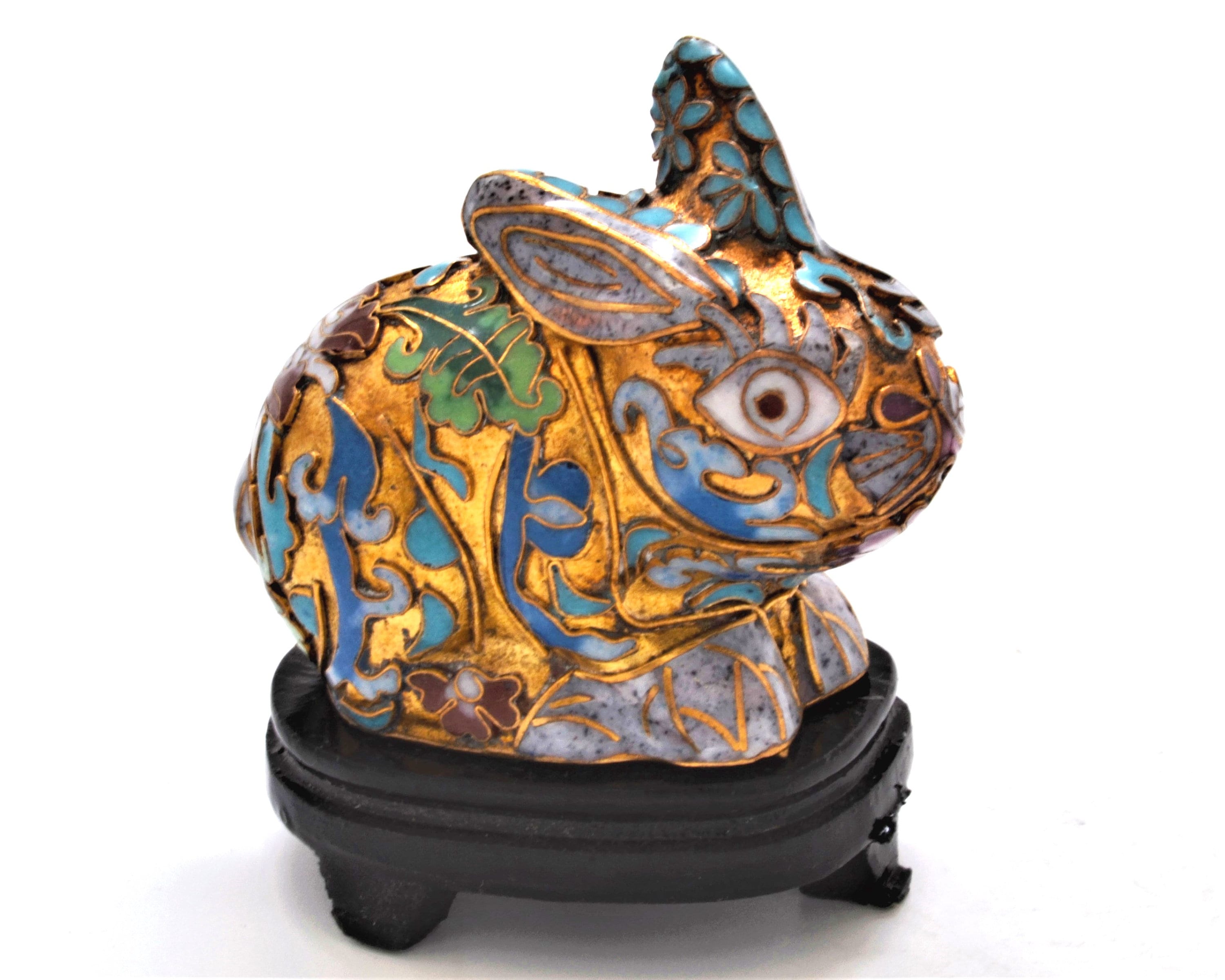 Vintage Chinese Gold Cloisonne Rabbit on Wood Stand. Hand | Etsy