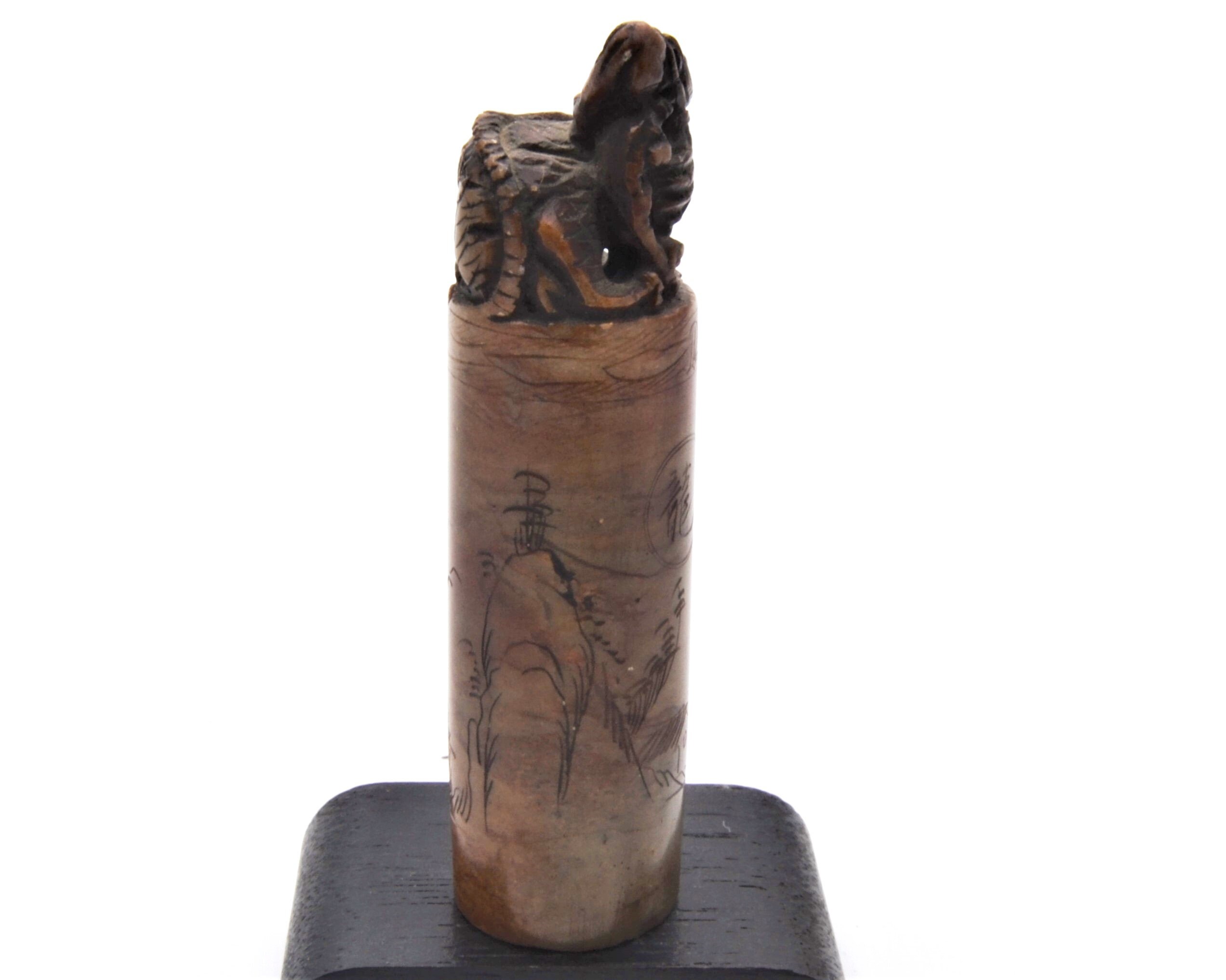 Vintage Hand Carved Dragon Soapstone Chop. Bonus Carved in Bottom ...