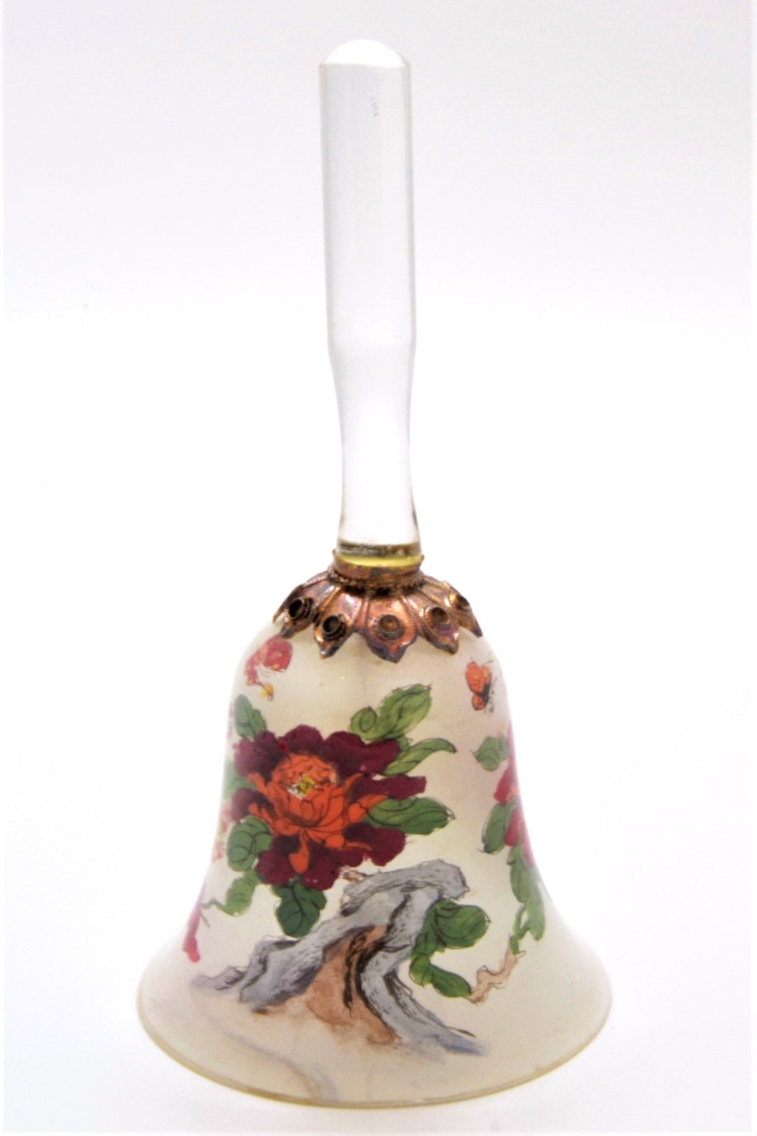 Vintage Reverse Painted Glass Bell. Hand Painted Enamel With Floral ...