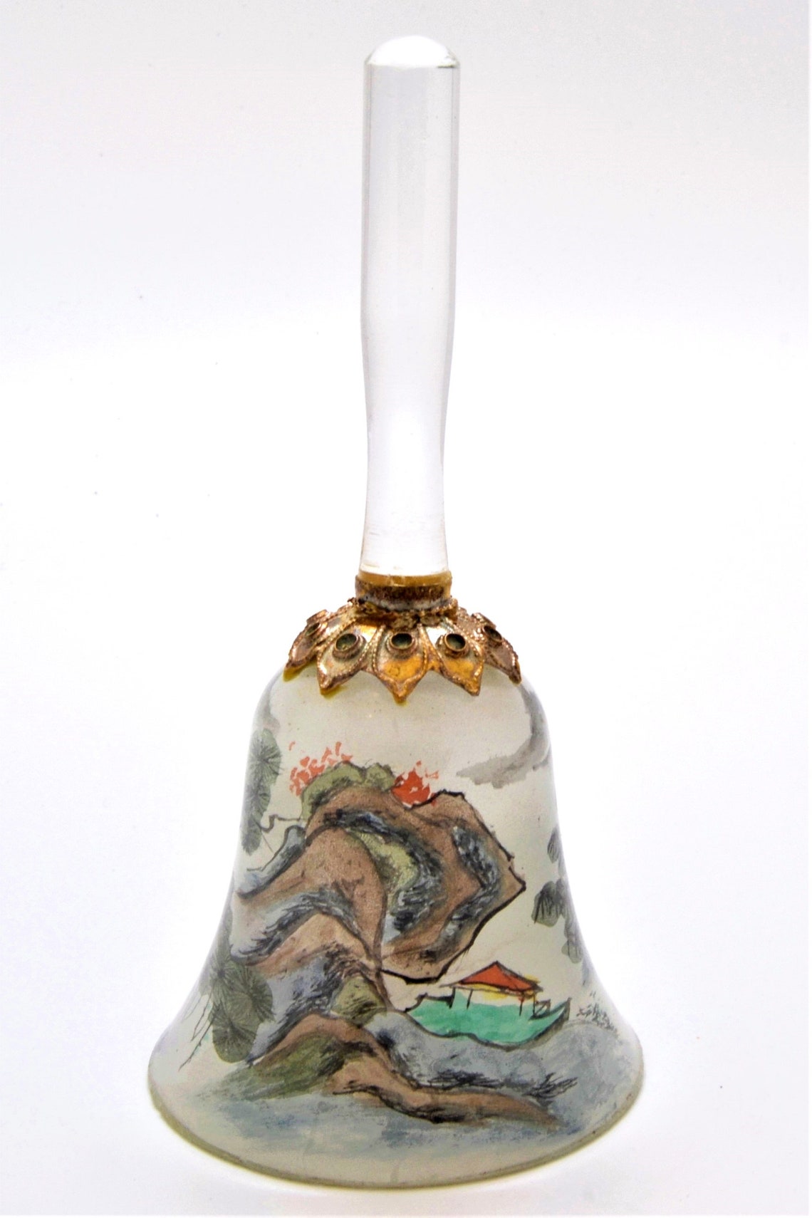 Vintage Reverse Painted Glass Bell. Hand Painted Enamel with | Etsy