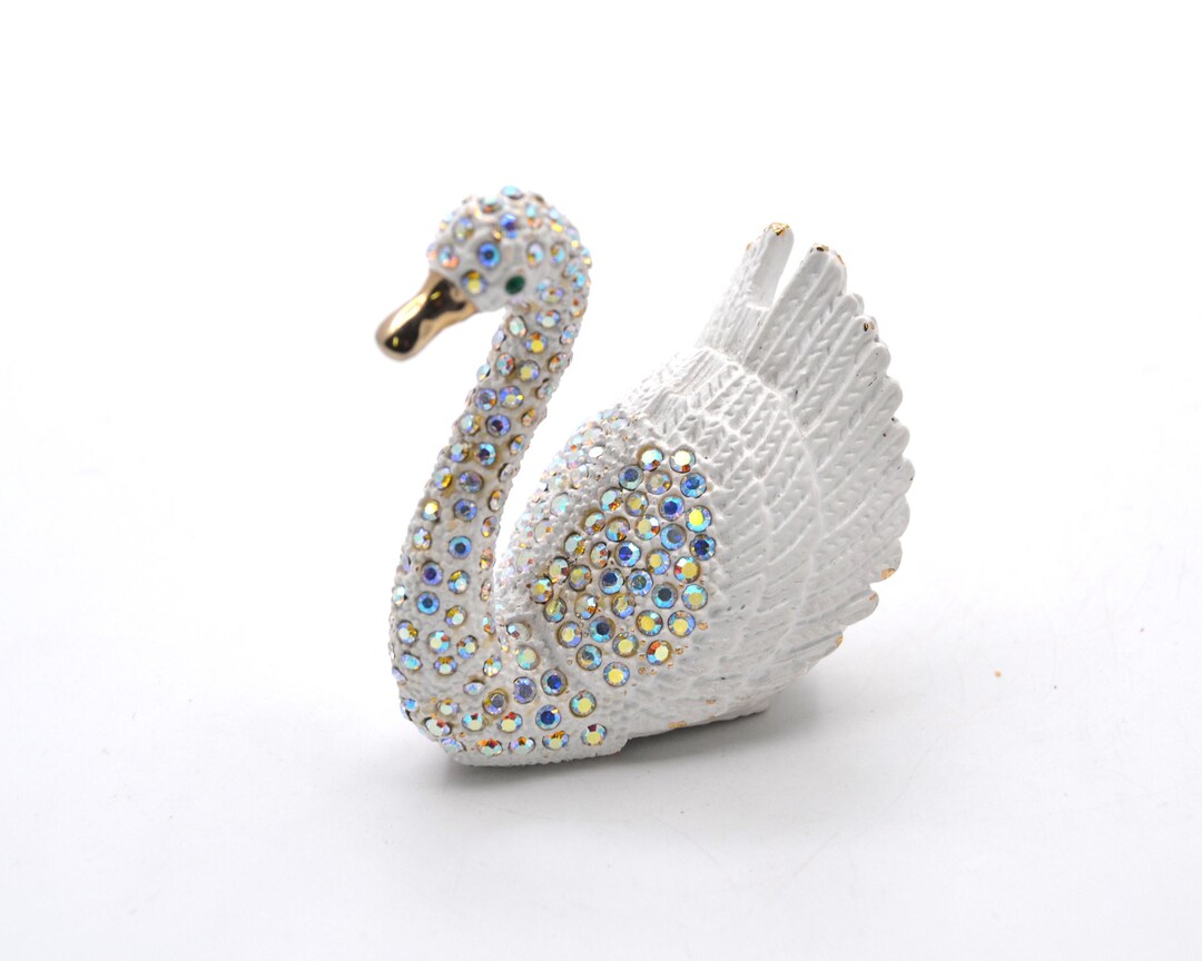 White Swan Trinket Box. Hand Painted Enamel With Austrian Crystals - Etsy