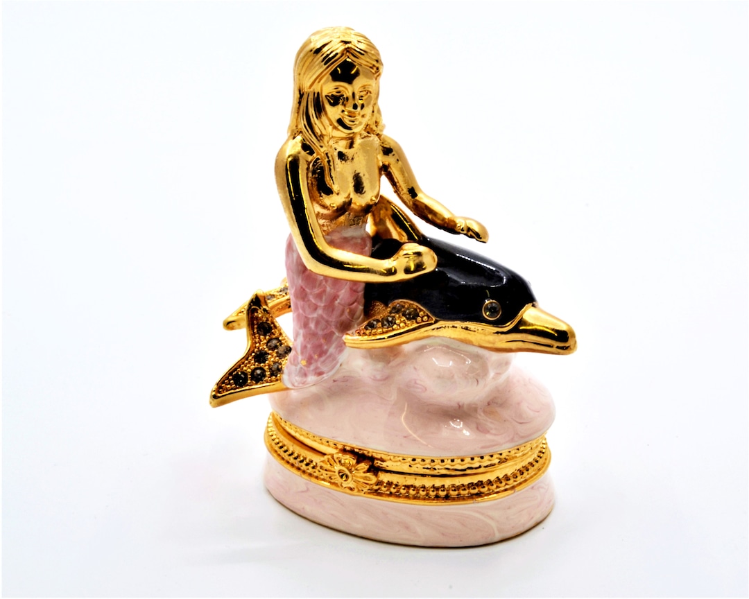 Hand Crafted Mar-maid With Dolphin Ton Trinket Box. Colorful Enamel ...