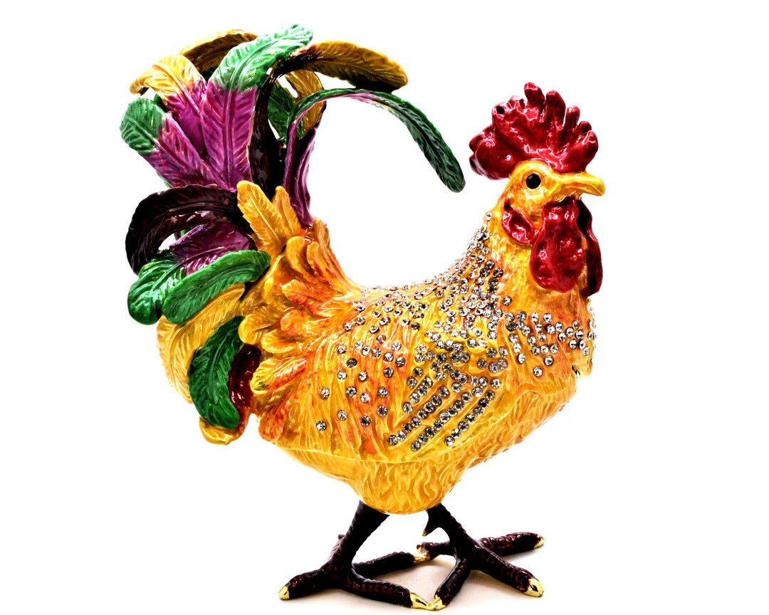 Multi Color Big Rooster Trinket Box. Hand Crafted With Austrian ...