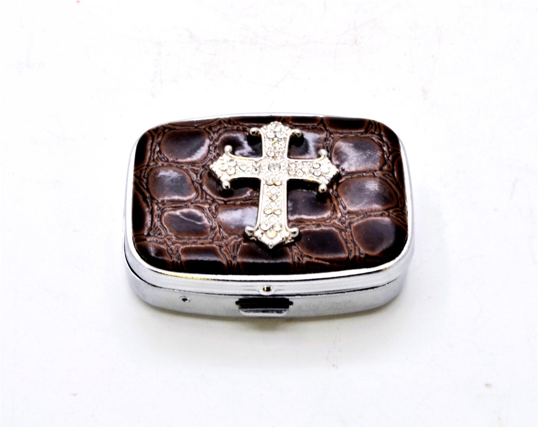Jeweled Pill Trinket Box. Cross Design With Hand Set Swarovski Crystal ...