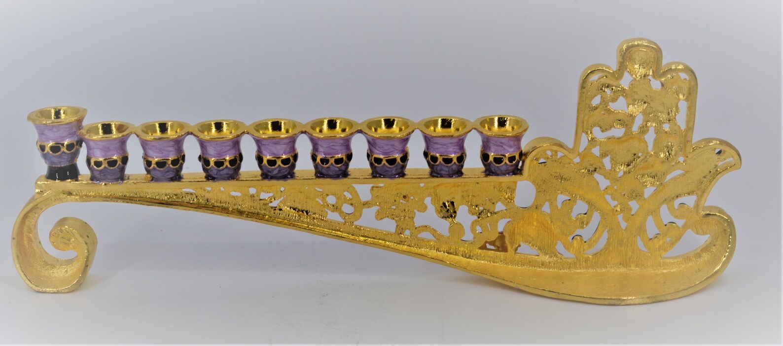 Jeweled Menorah With Hand of Fatima. Hand Painted Enamel & Austrian ...