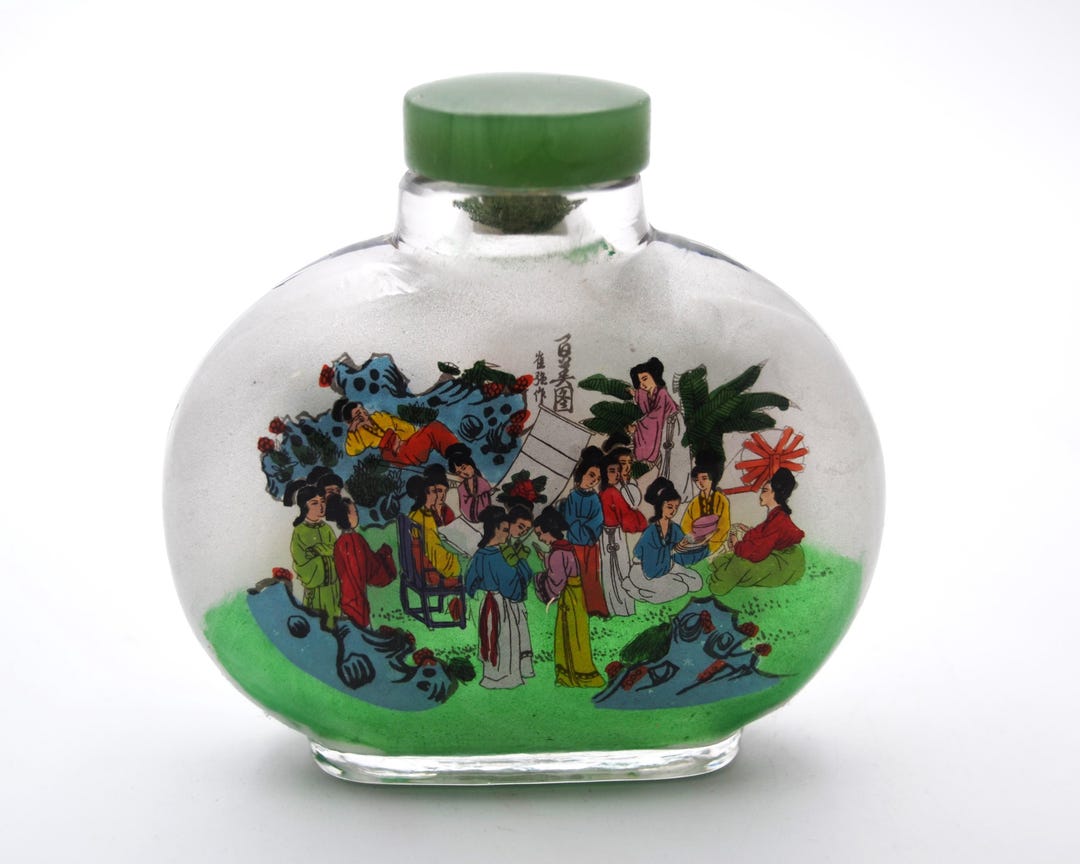 Vintage Reverse Painted Snuff Bottle. Hand Painted Chinese Village ...