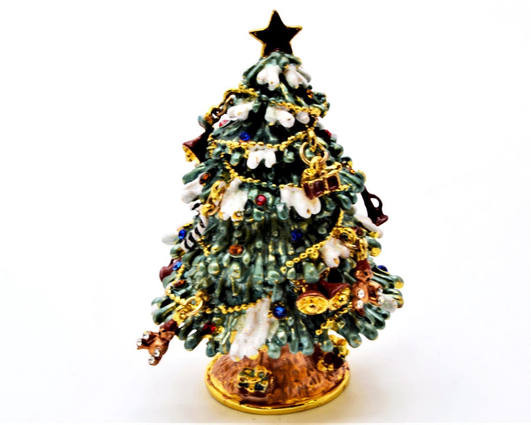 Bejeweled Christmas Tree Trinket Box With Decorations. Hand Crafted ...