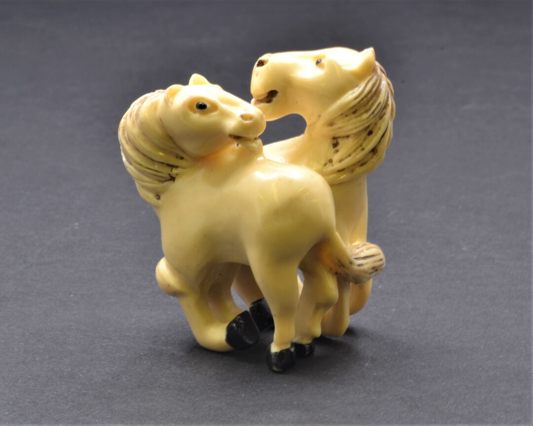 Vintage Resin Double Horse Netsuke. Hand Carved With Lots of Details ...