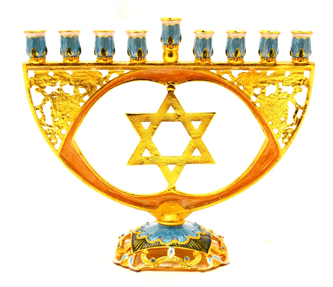 Decorative Menorah With Star of David. Hand Made With Blue Enamel ...