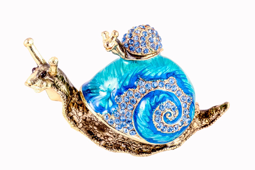 Ciel Collectables Snail With Baby Trinket Box. Hand Painted Blue Enamel ...