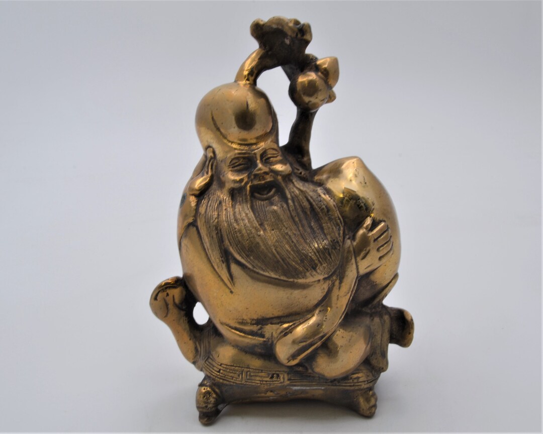 Vintage Chinese God of Longevity on Turtle With Peach Figurine. Made ...
