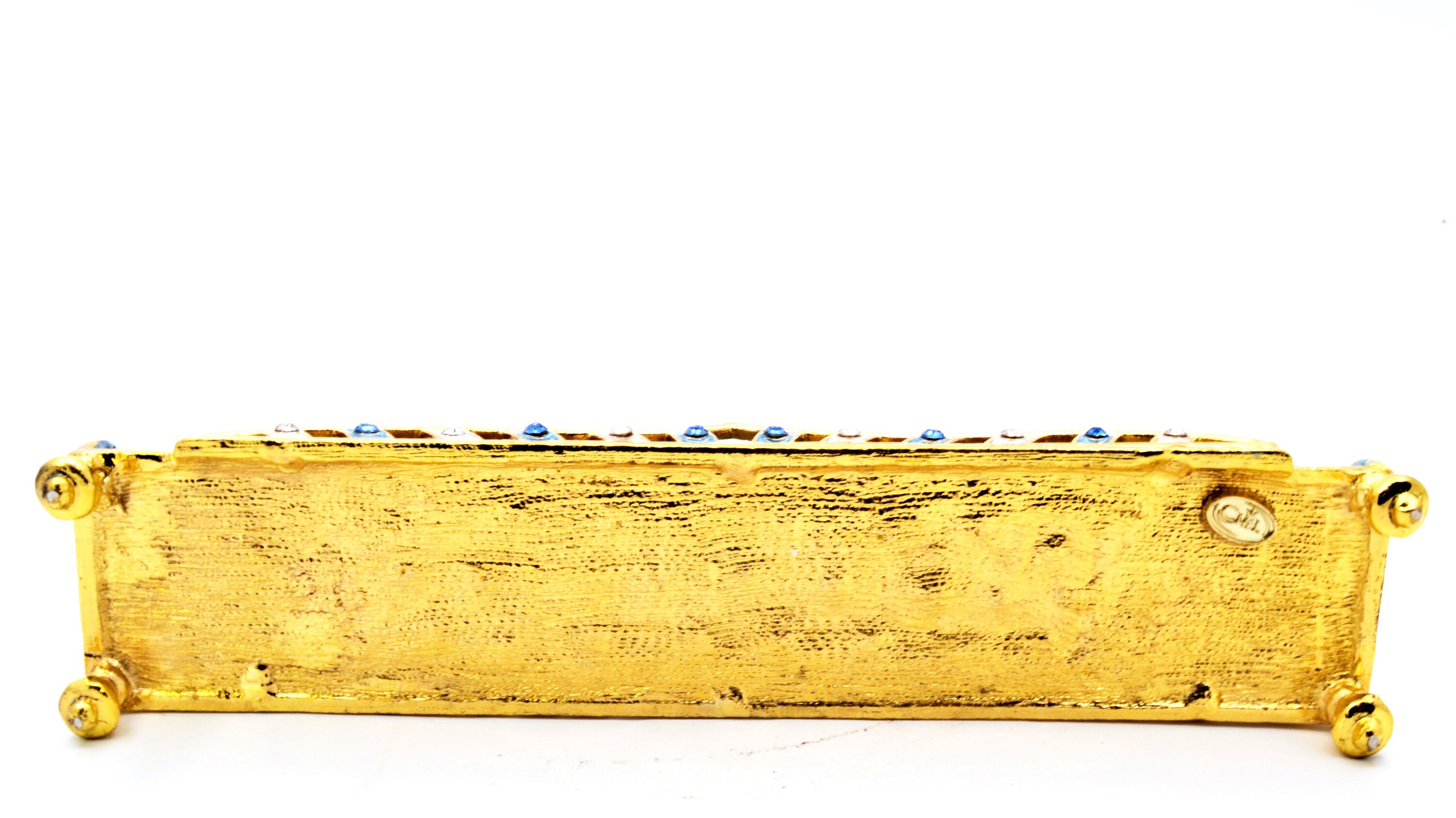 Jeweled Menorah With Hamsa Hand. Hand Set Austrian Crystals & Blue ...