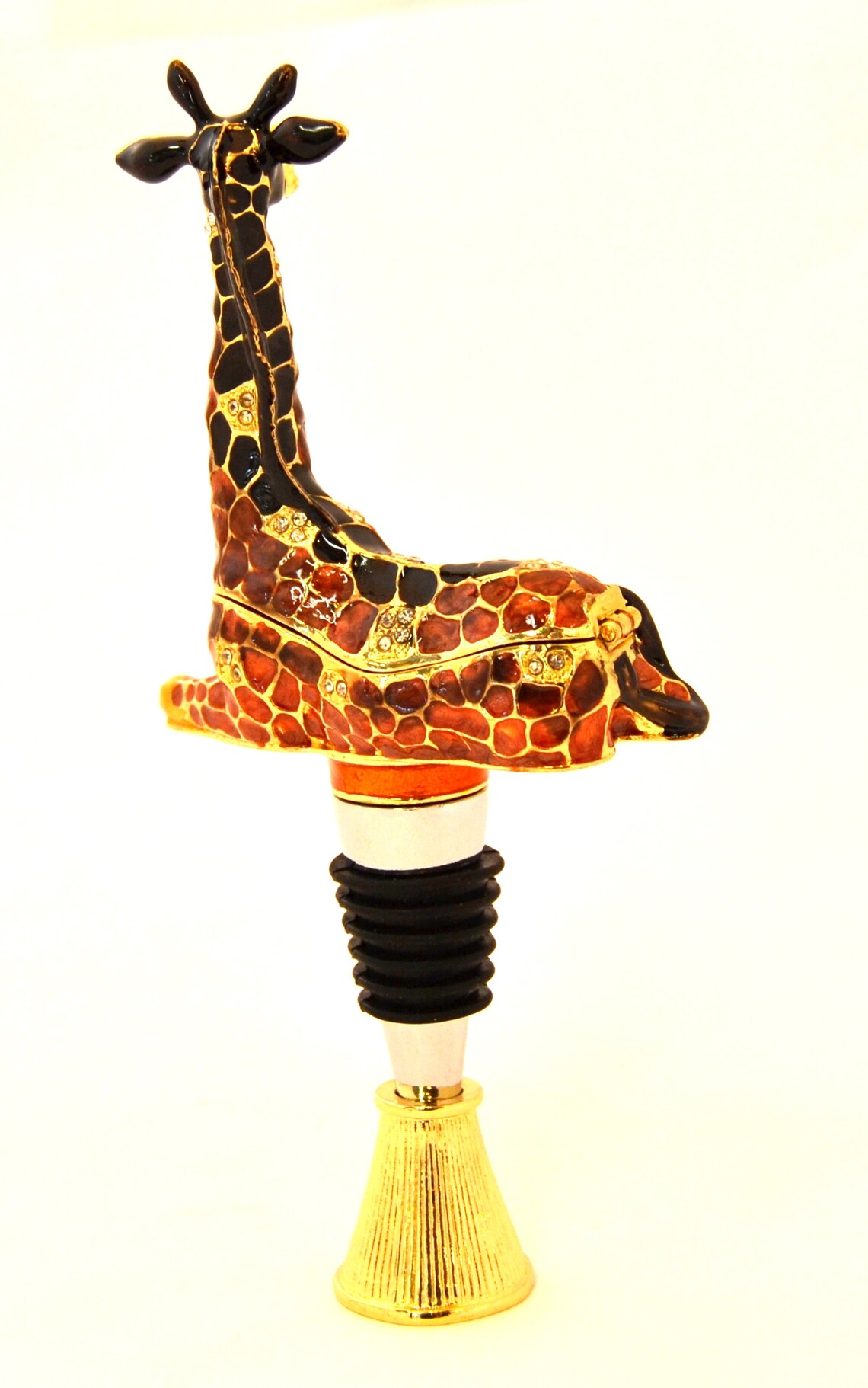 Jeweled Sitting Giraffe Trinket Box on Bottle Stopper. Hand Set ...