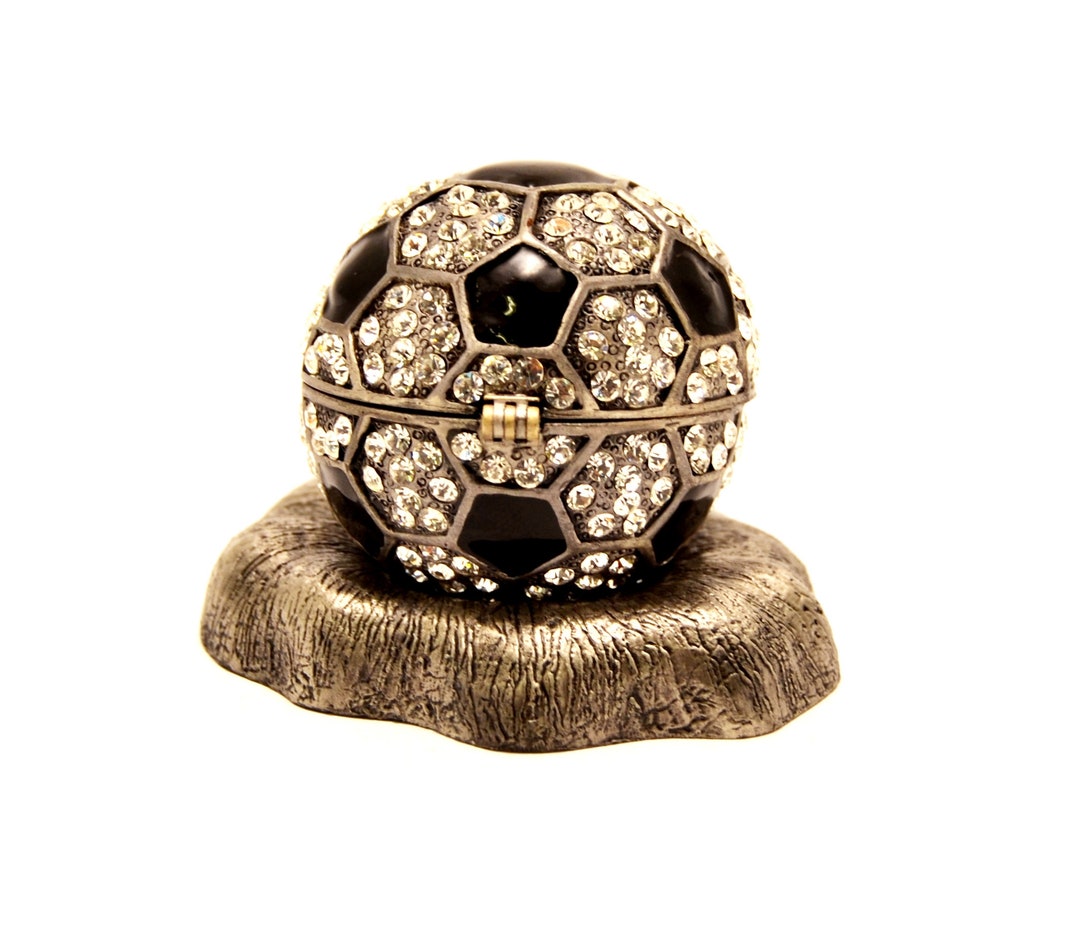 Bejeweled Soccer Ball Trinket Box With Stand. Hand Made With Swarovski ...