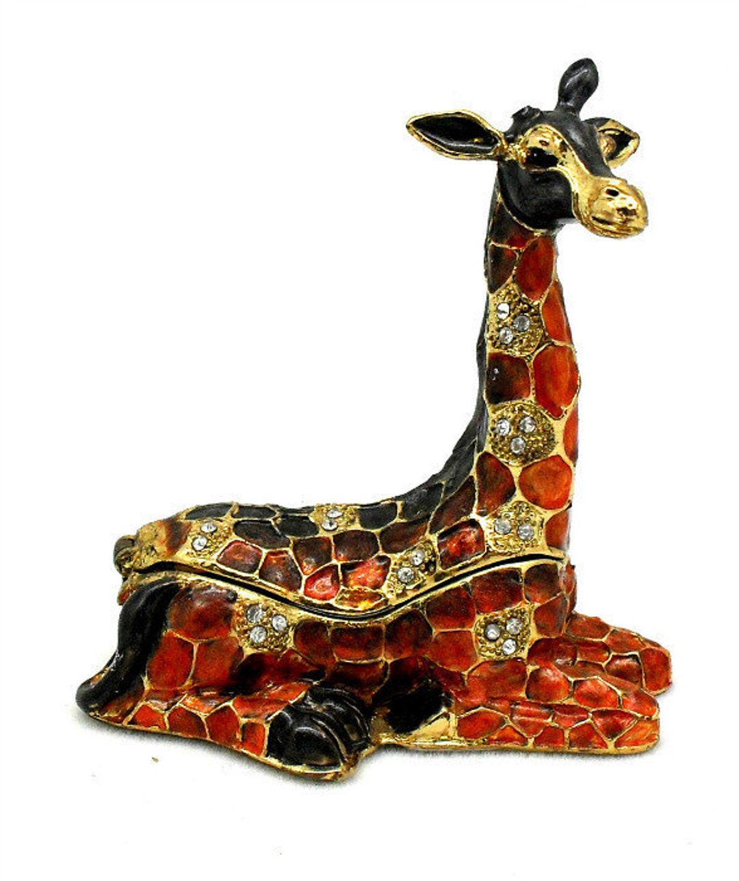 Bejeweled Sitting Giraffe Trinket Box. Hand Painted Brown Enamel With ...