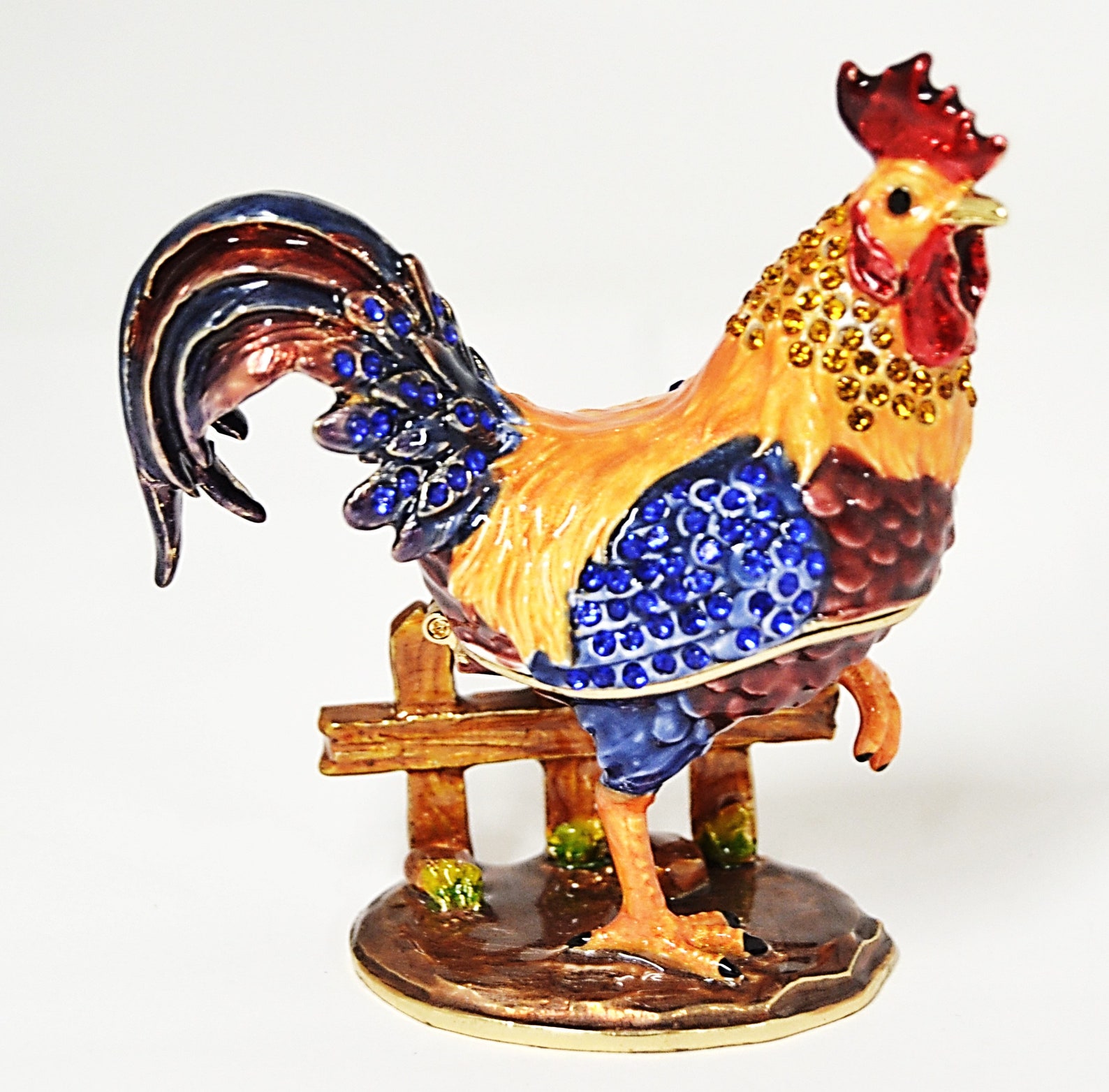 Colorful Rooster Trinket Box. Hand Painted Colorful Enamel With ...