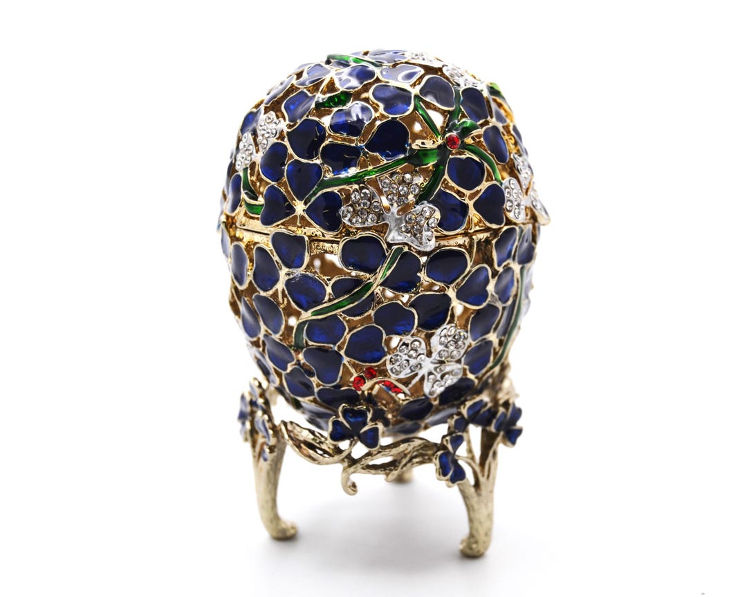 Jeweled Floral Egg on Stand Trinket Box. Hand Crafted With Enamel ...