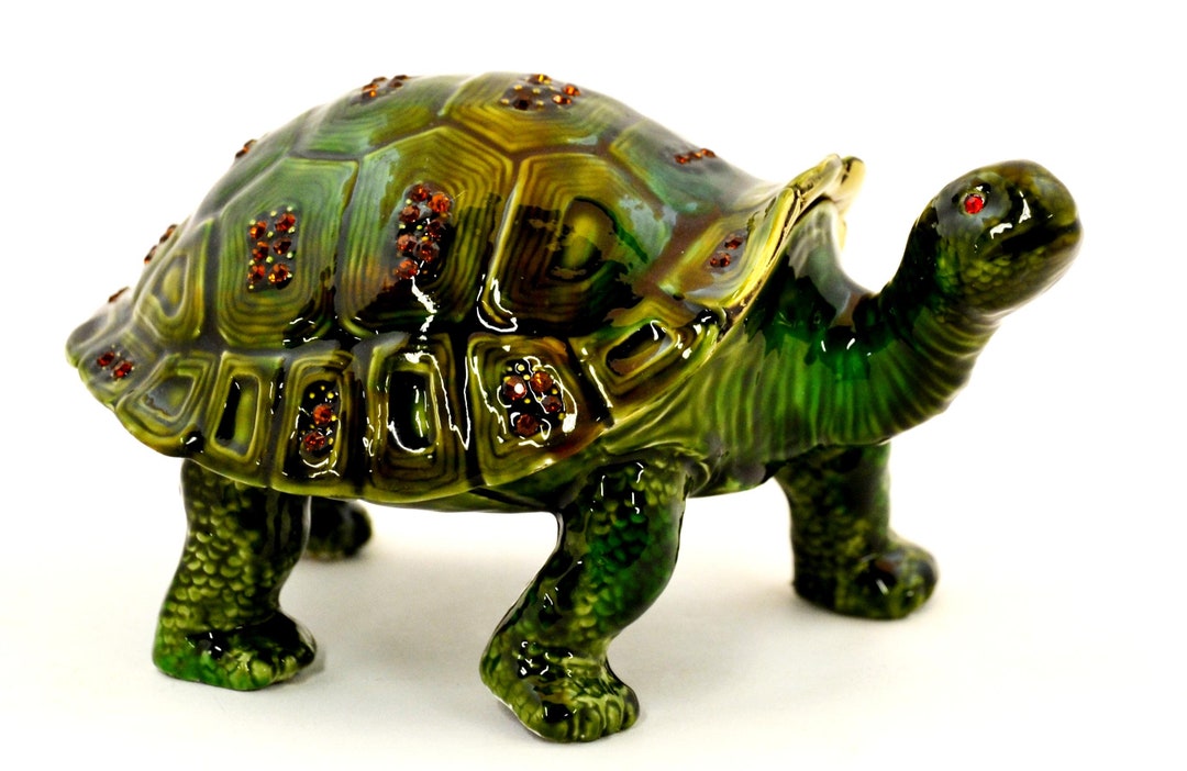 Big Tortoise Trinket Box. Hand Painted Enamel With Austrian Crystals ...