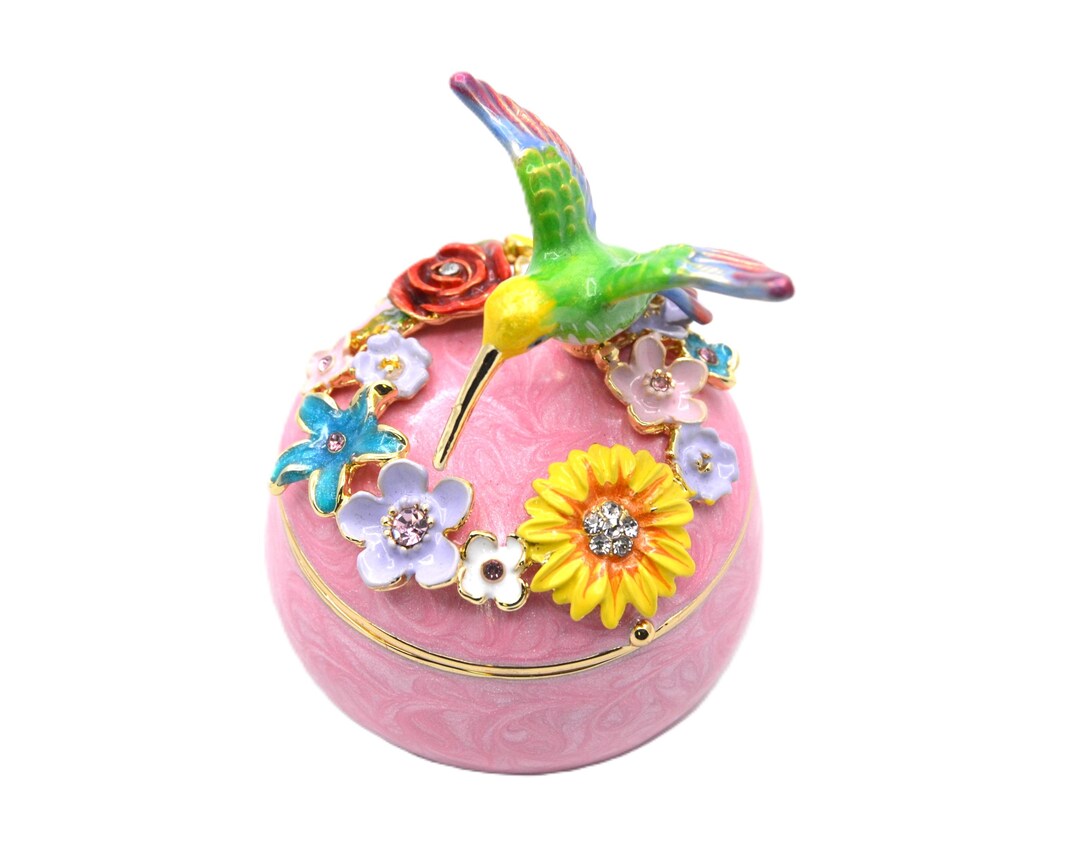 Ciel Jeweled Hummingbird Trinket Box With Flowers. Beautifully Made ...