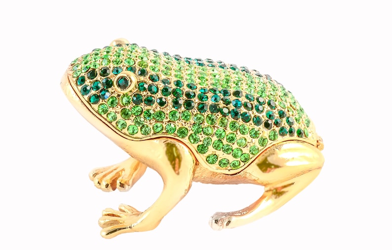 Bejeweled Frog Trinket Box. Hand Set Green Austrian Crystals With Gold ...