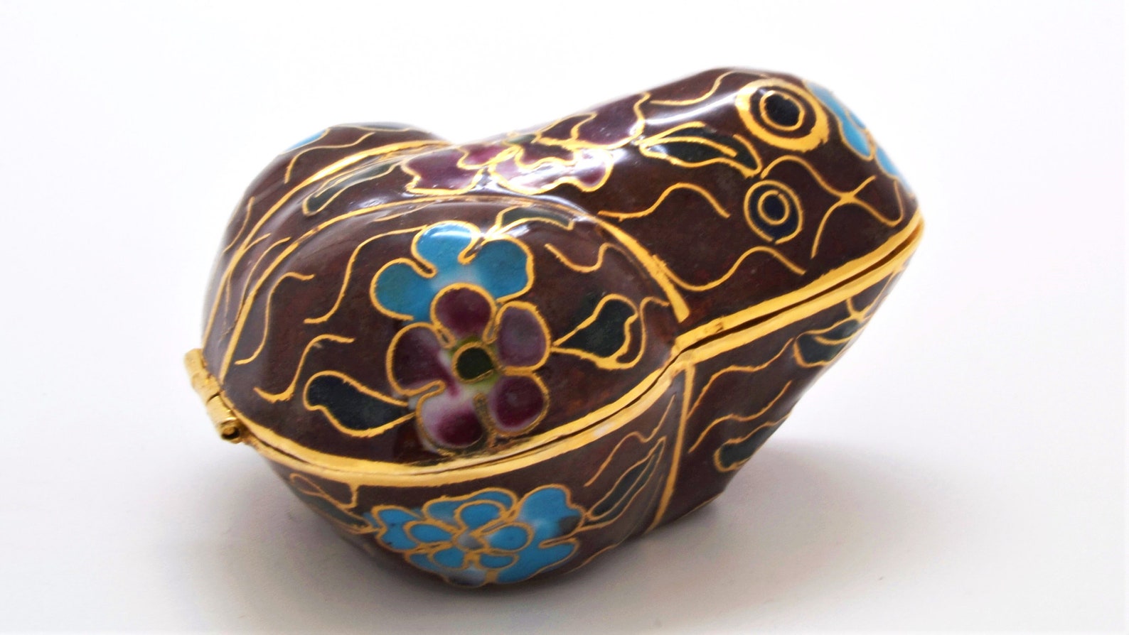 Vintage Chinese Cloisonne Frog Box. Hand Painted Enamel With Floral ...
