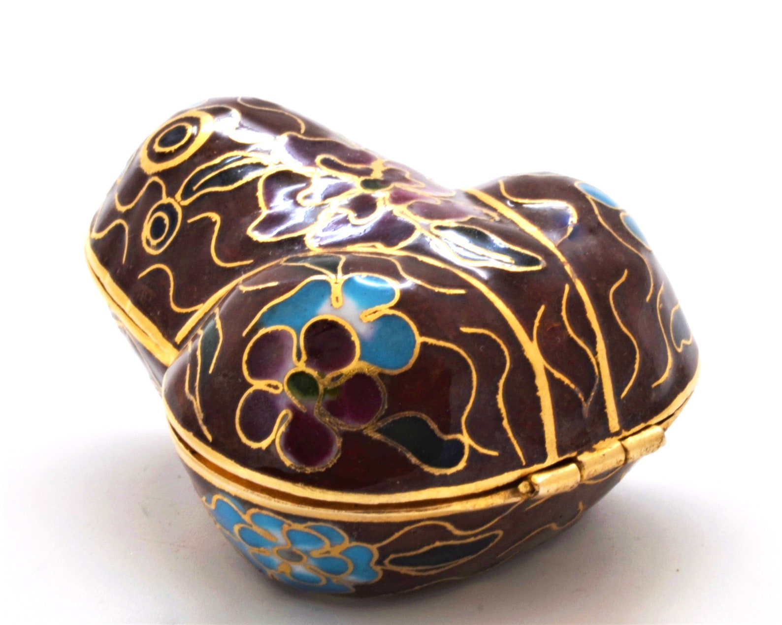 Vintage Chinese Cloisonne Frog Box. Hand Painted Enamel With Floral ...