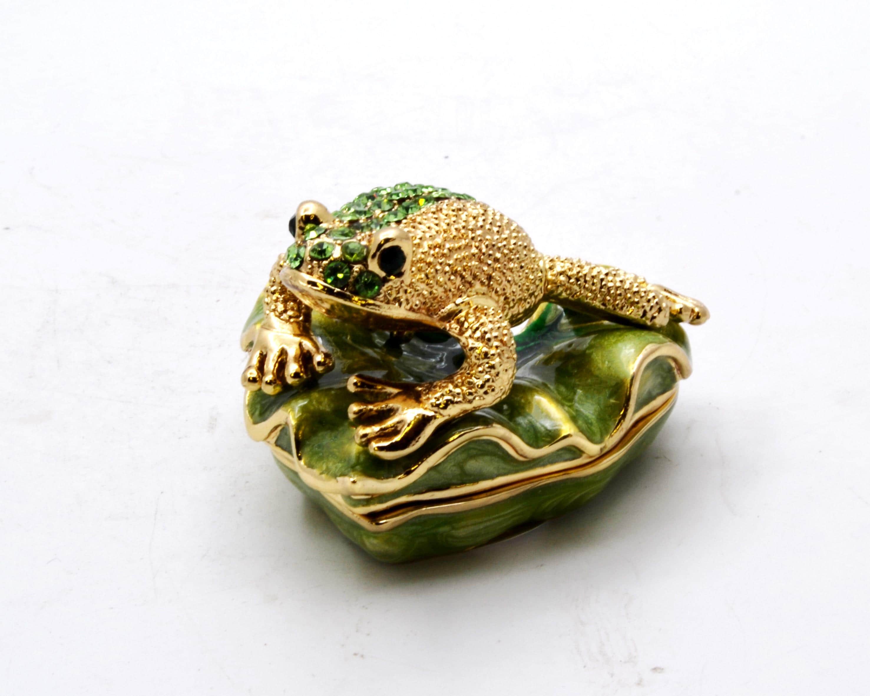 Bejeweled Frog on Lily Pad Trinket Box. Hand Crafted With Austrian ...