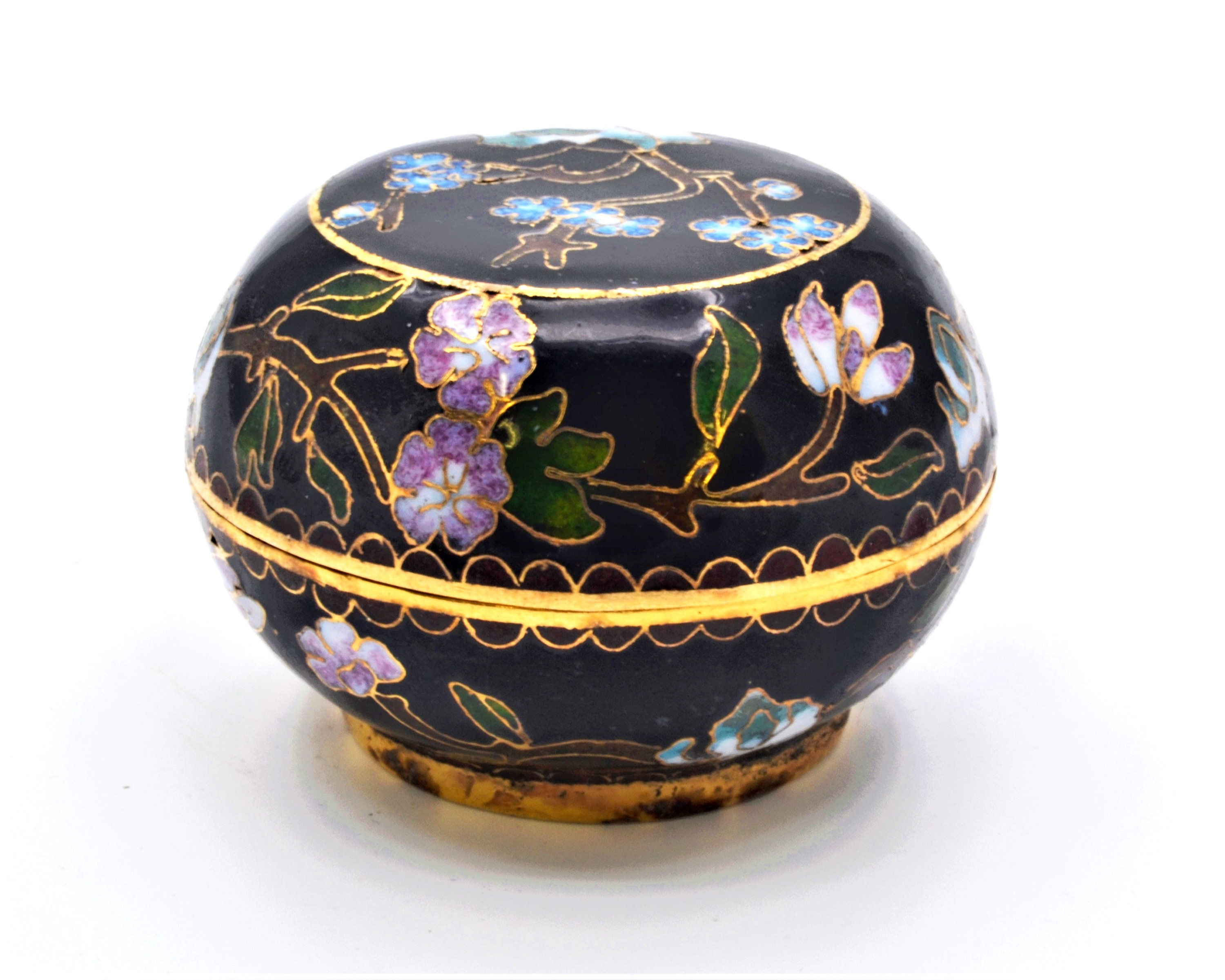 Vintage Cloisonne Hand Made Box. Hand Painted Enamel With Peonies ...
