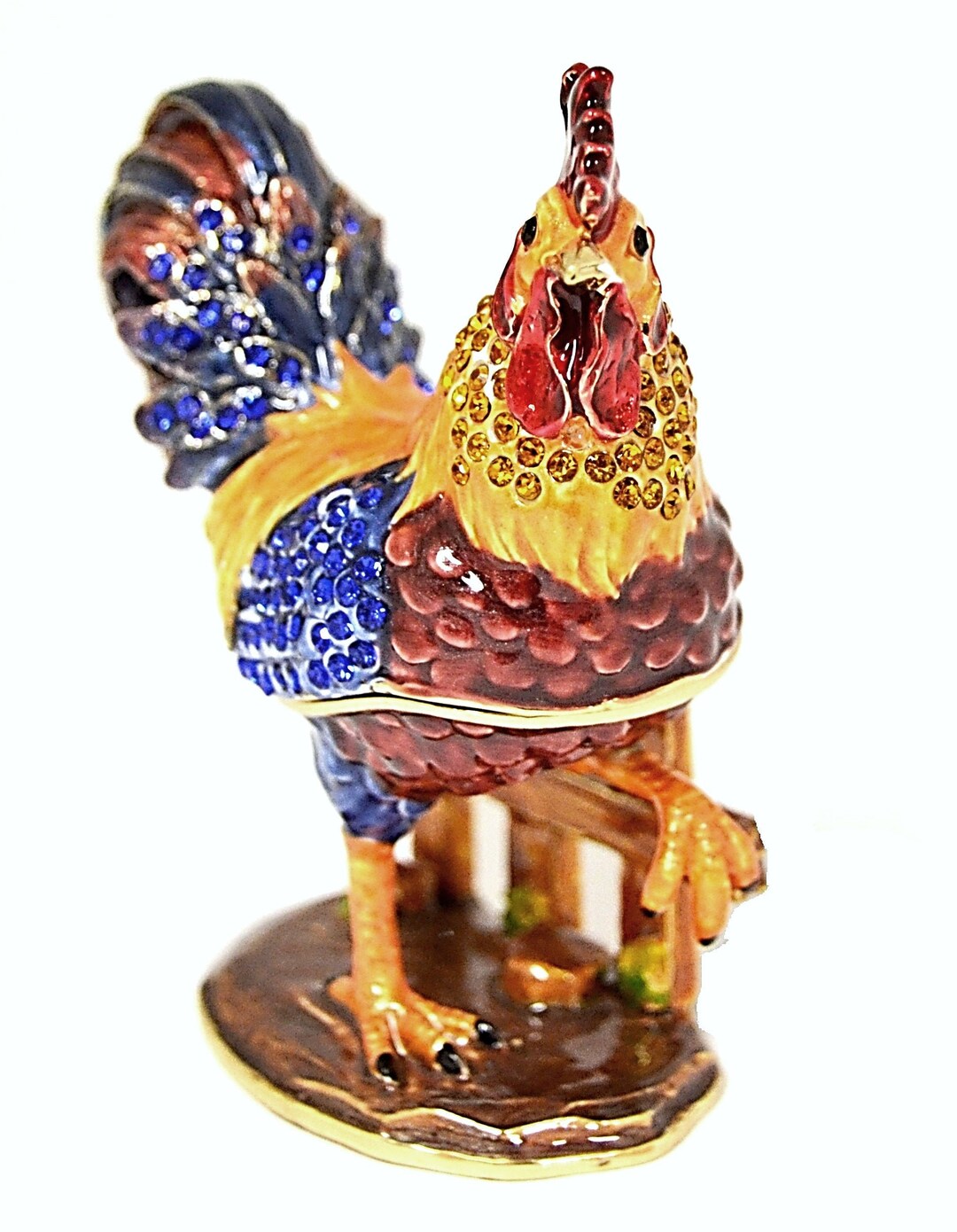 Colorful Rooster Trinket Box. Hand Painted Colorful Enamel With ...