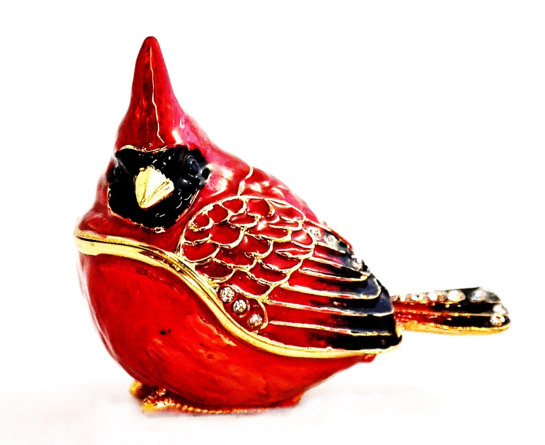 Small Cardinal Trinket Box. Hand Painted Red Enamel With Swarovski ...
