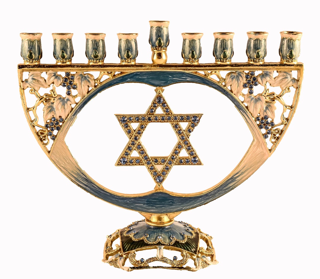 Decorative Menorah With Star of David. Hand Made With Blue Enamel ...
