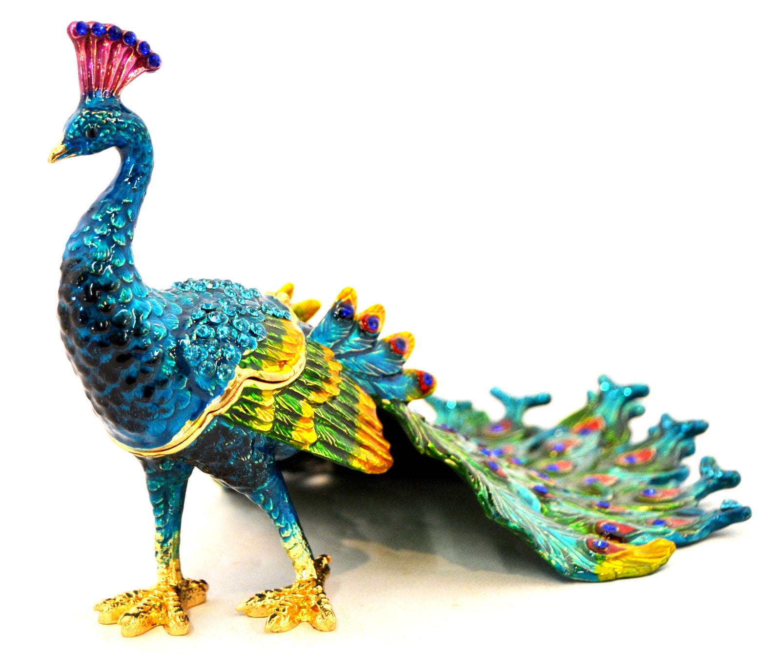 Ciel Collectables Long Peacock Trinket Box, Hand Painted Enamel With ...
