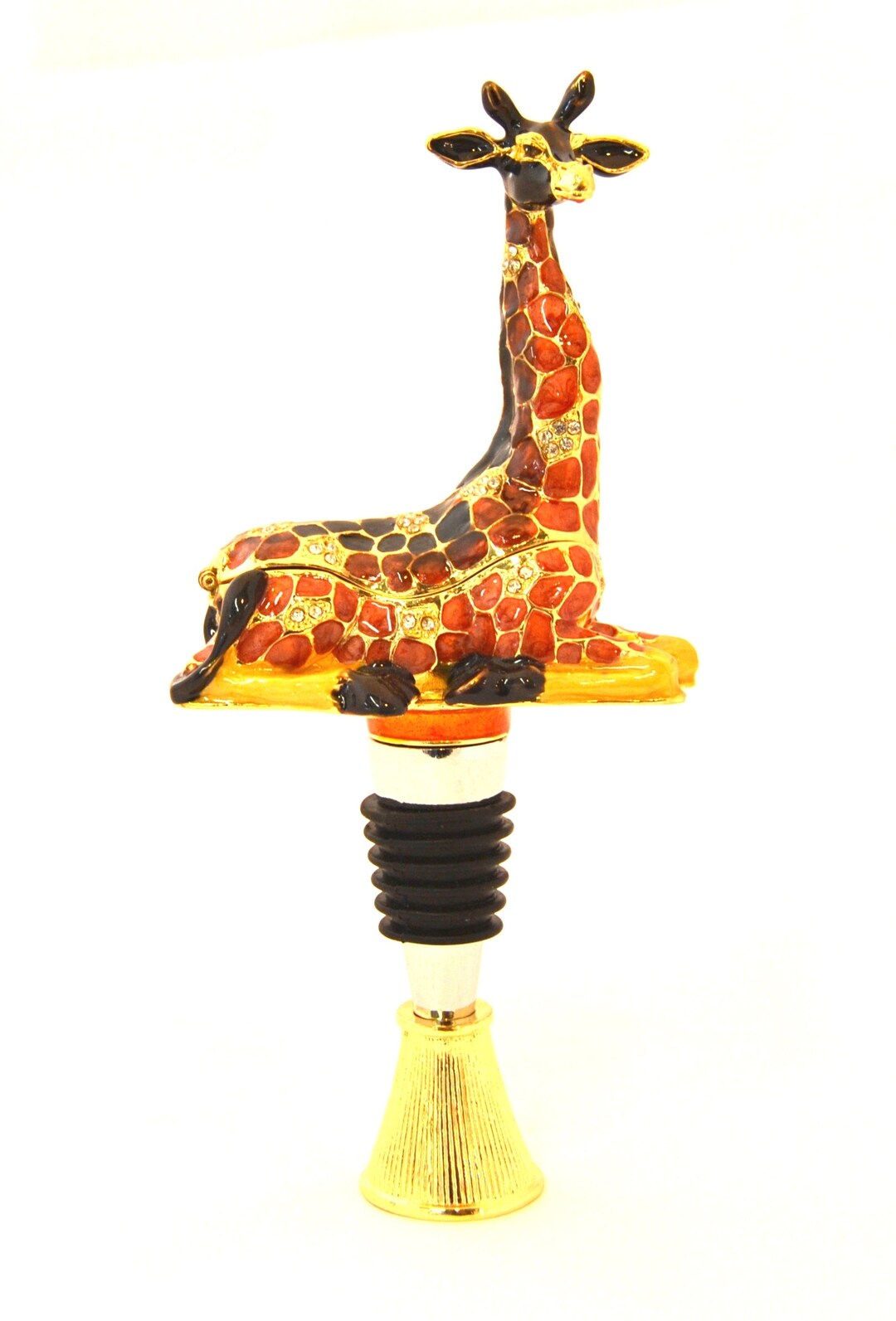 Jeweled Sitting Giraffe Trinket Box on Bottle Stopper. Hand Set ...