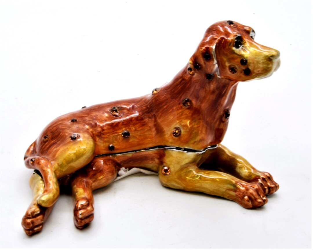 Jeweled Sitting Dog Trinket Box. Hand Painted Brown Enamel & Austrian ...