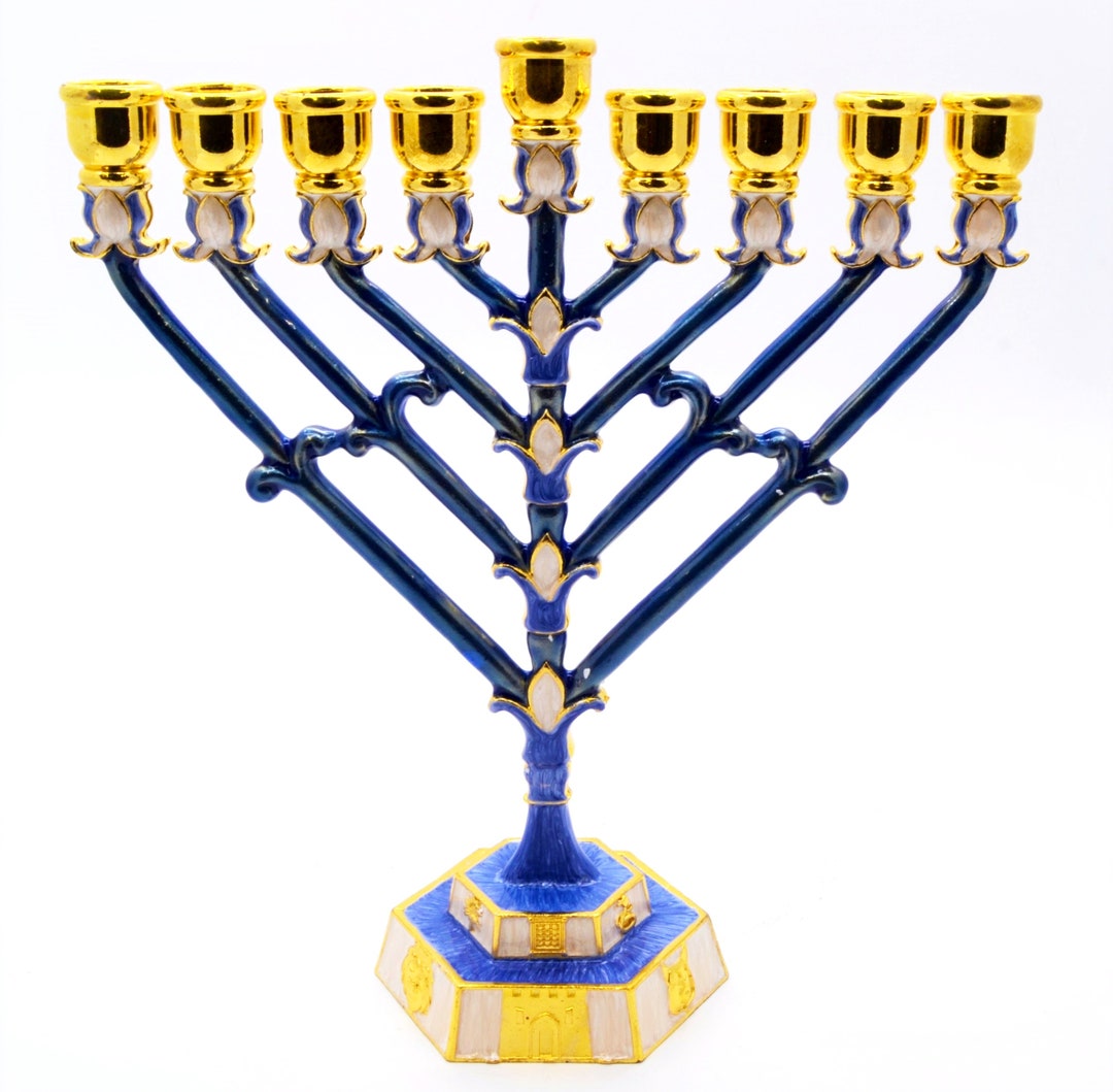 Hand Made Big Jeweled Menorah. Made With Swarovski Crystals & Blue ...