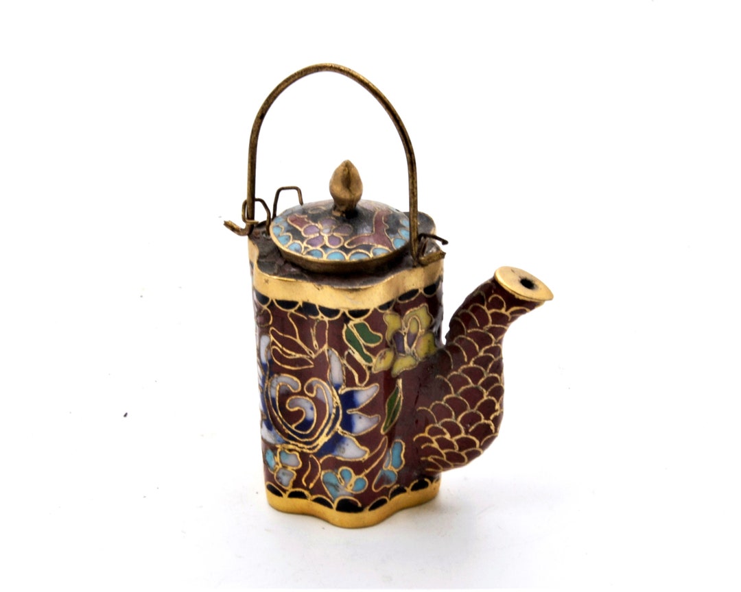 Vintage Chinese Cloisonne Teapot. Handmade With Floral Design. Unusual ...