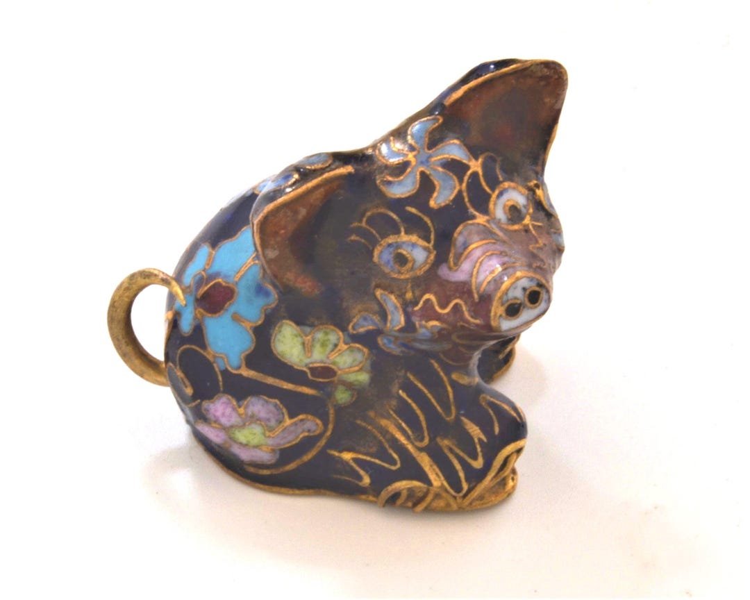 Vintage Cloisonne Cute Pig Figurine. Handmade With Floral Design. - Etsy UK