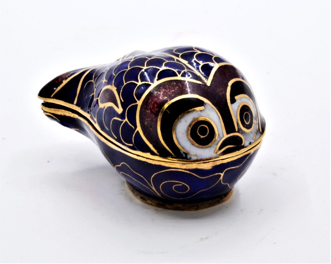Vintage Chinese Cloisonne Fish Box. Hand Painted Enamel With Unusual ...