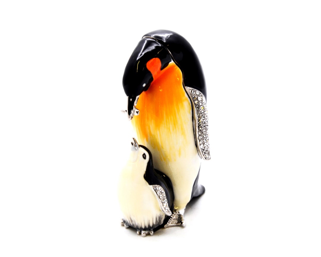 Jeweled Penguin With Baby Penguin Trinket Box. Handmade With Swarovski ...
