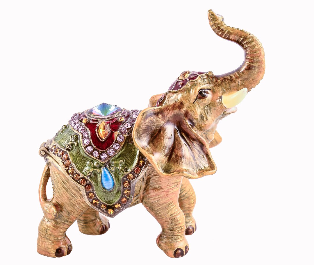 Bejeweled Elephant Trinket Box. Hand Painted Enamel With Austrian ...