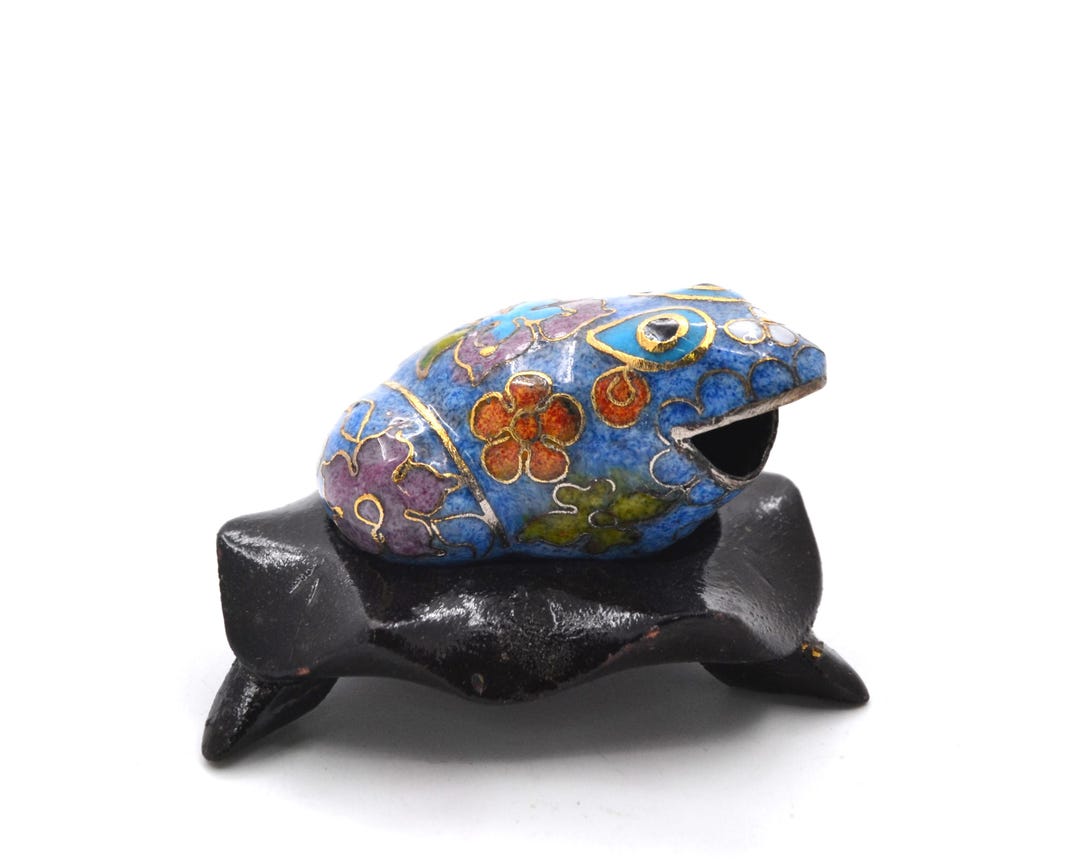 Vintage Cloisonne Frog Figurine on Wood Stand. Handmade With Lots of ...