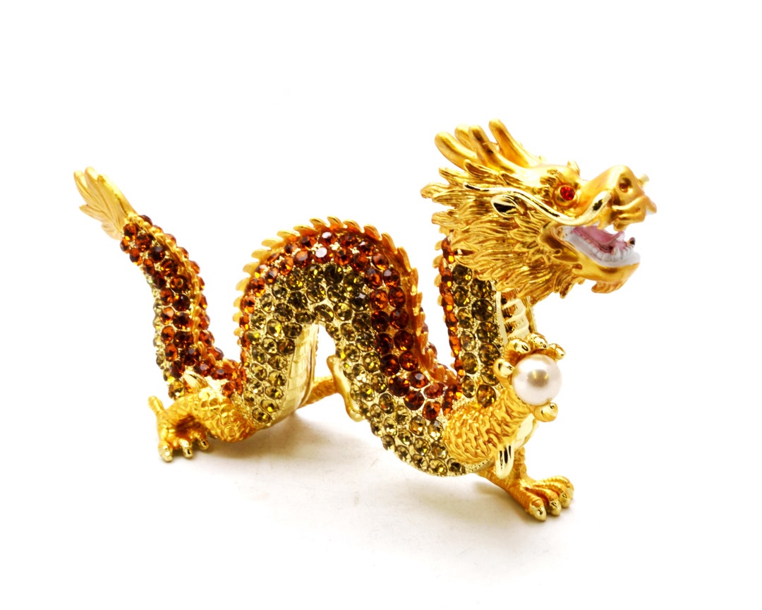 All Jeweled Dragon Figurine. Hand Set Austrian Crystals & Faux Pearl ...