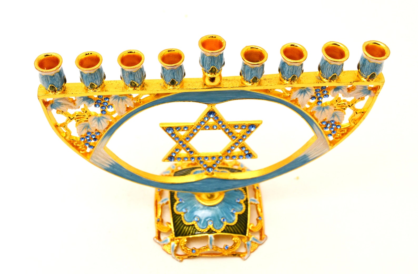 Decorative Menorah With Star of David. Hand Made With Blue Enamel ...