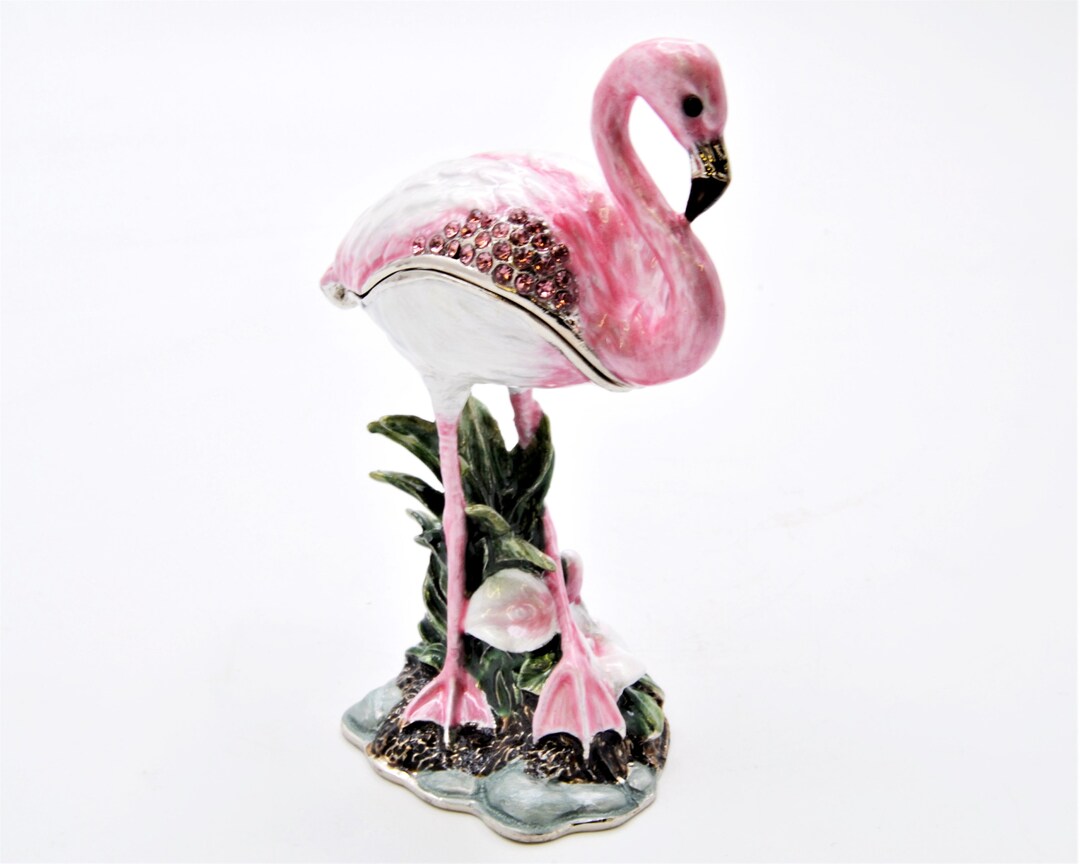Bejeweled Pink Flamingo Trinket Box. Hand Set Swarovski Crystals ...