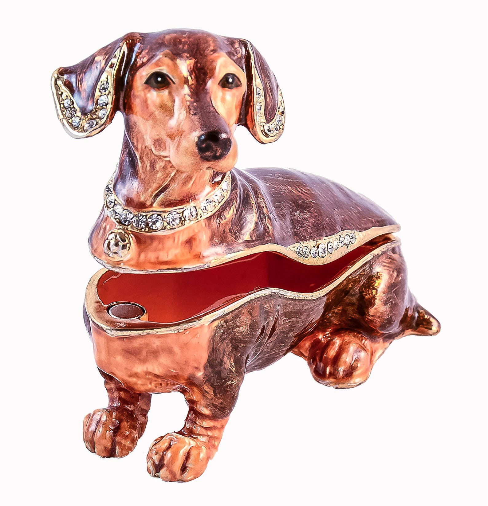 Ciel Collectables Dachshund Dog Trinket Box, Hand Painted Brown Enamel ...
