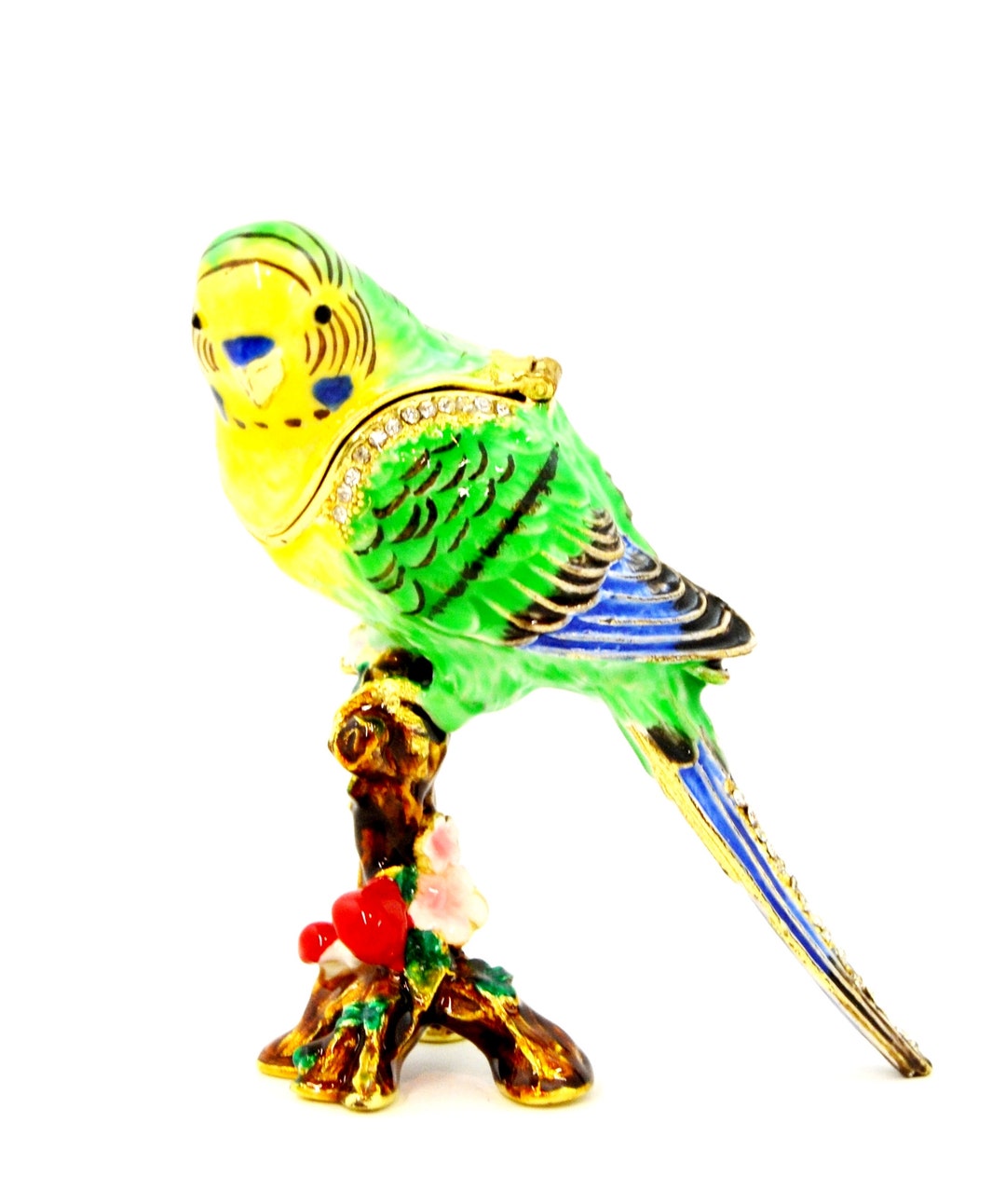 Hand Made Parakeet Trinket Box. Hand Painted Green Yellow Enamel. Hand ...