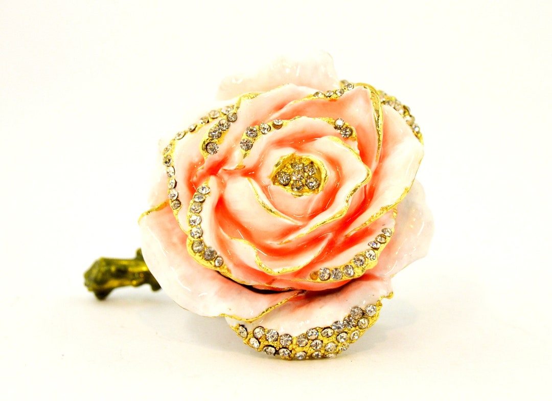 Hand Crafted Rose Trinket Box. Made With Austrian Crystals & Enamel. - Etsy