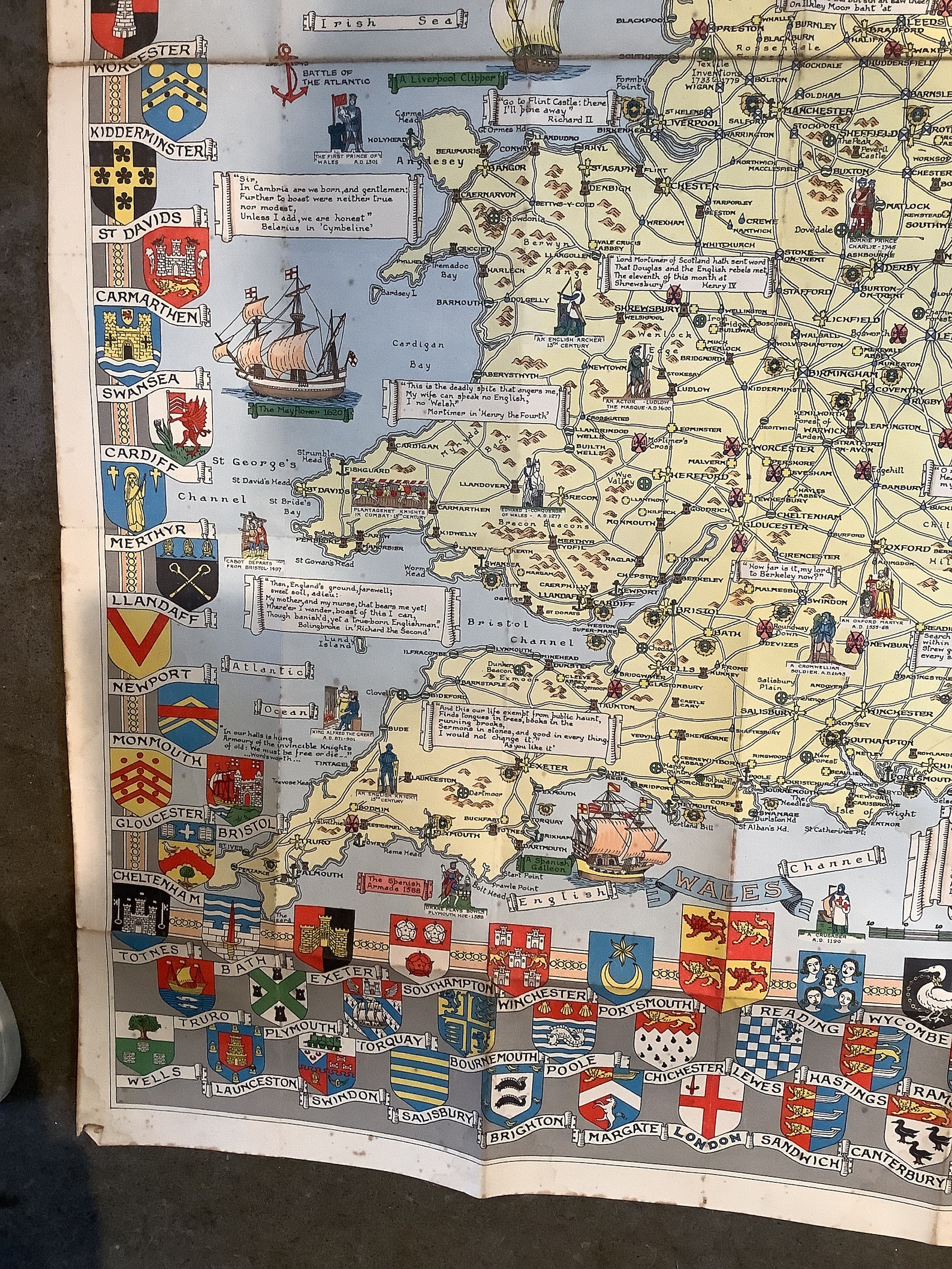 Large Vintage Map Historical Map of England and Wales Linen Backed. - Etsy